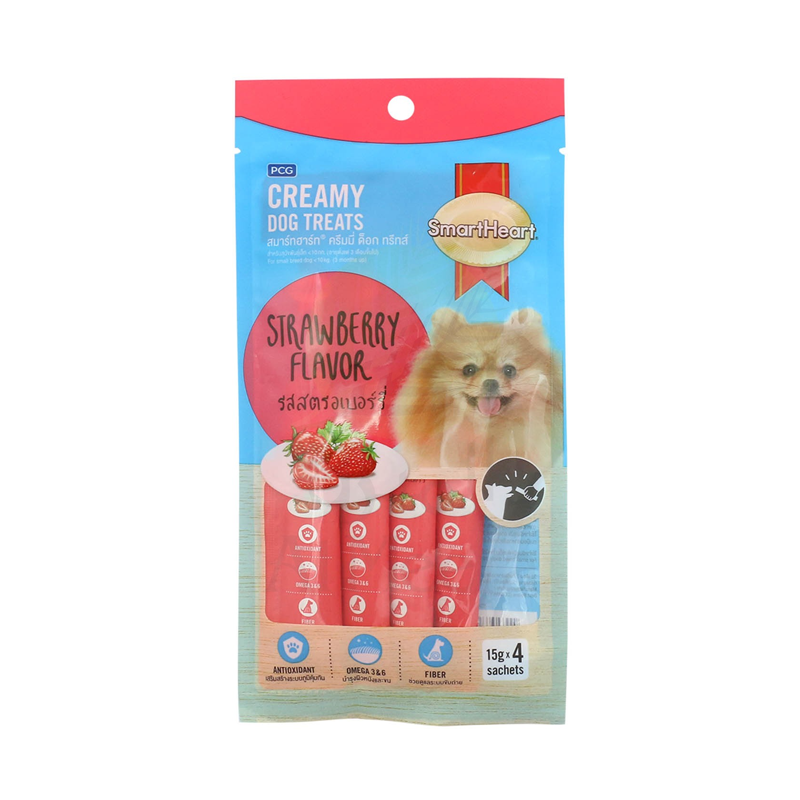 Smart Heart Creamy Dog Treats Strawberry Flavor 15g x 4 Sachets ...
