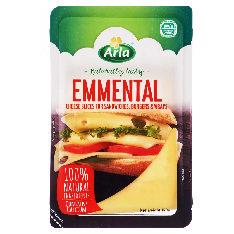 Arla Emmental Cheese Slices For Sandwiches,Burgers & Wraps 150g ...