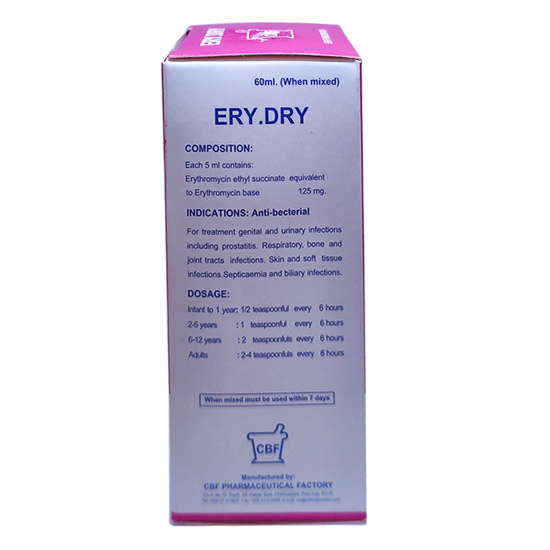 Ery.Dry Erythromycin 125mg - 5ml Powder for Syrup Antibiotic Size 60ml ...