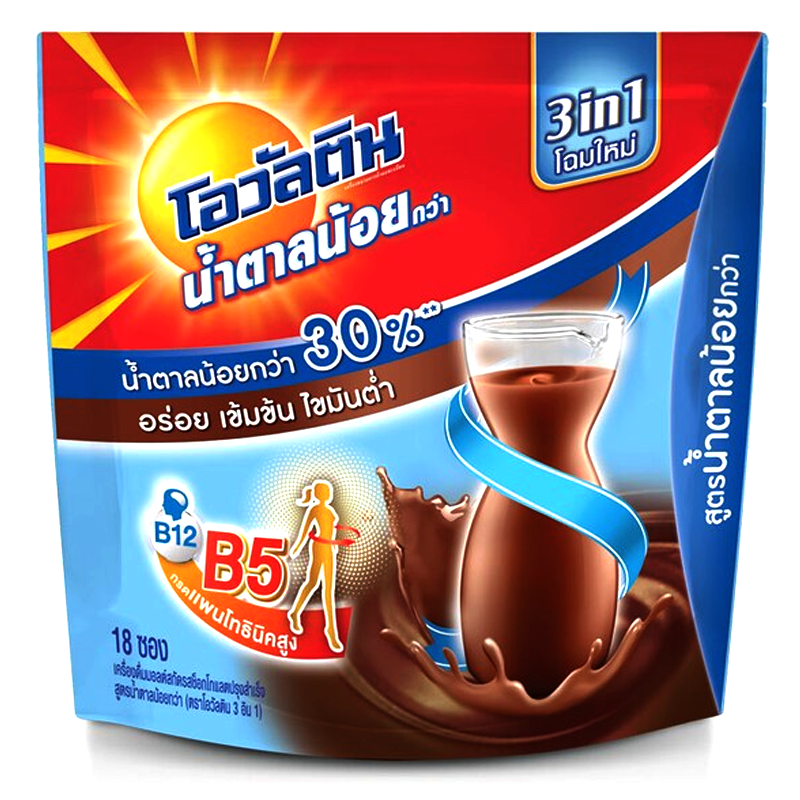 Ovaltine 3in1 Chocolate Flavour Less Sugar Malt Beverage Size 31g Pack ...
