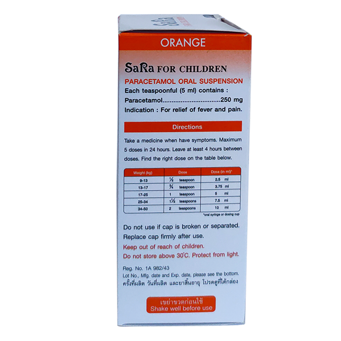 SaRa For Children Paracetamol Oral Suspension Relief of Fever and Pain ...
