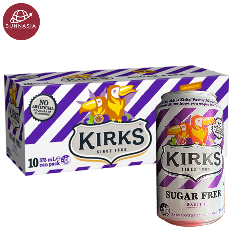kirks Sugar Free Pasito Passionfruit Flavour Soft drink 375ml Pack 10 ...